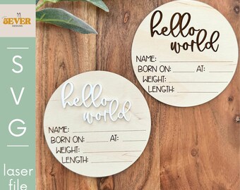 Baby Announcement Sign SVG Baby Hello World Sign SVG Baby Name Sign SVG ...