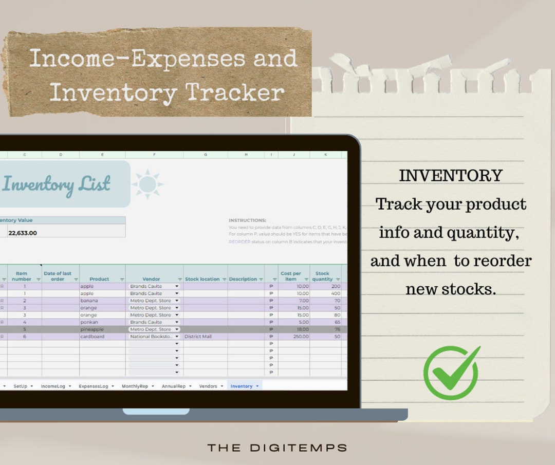 Income-expenses and Inventory Tracker - Etsy