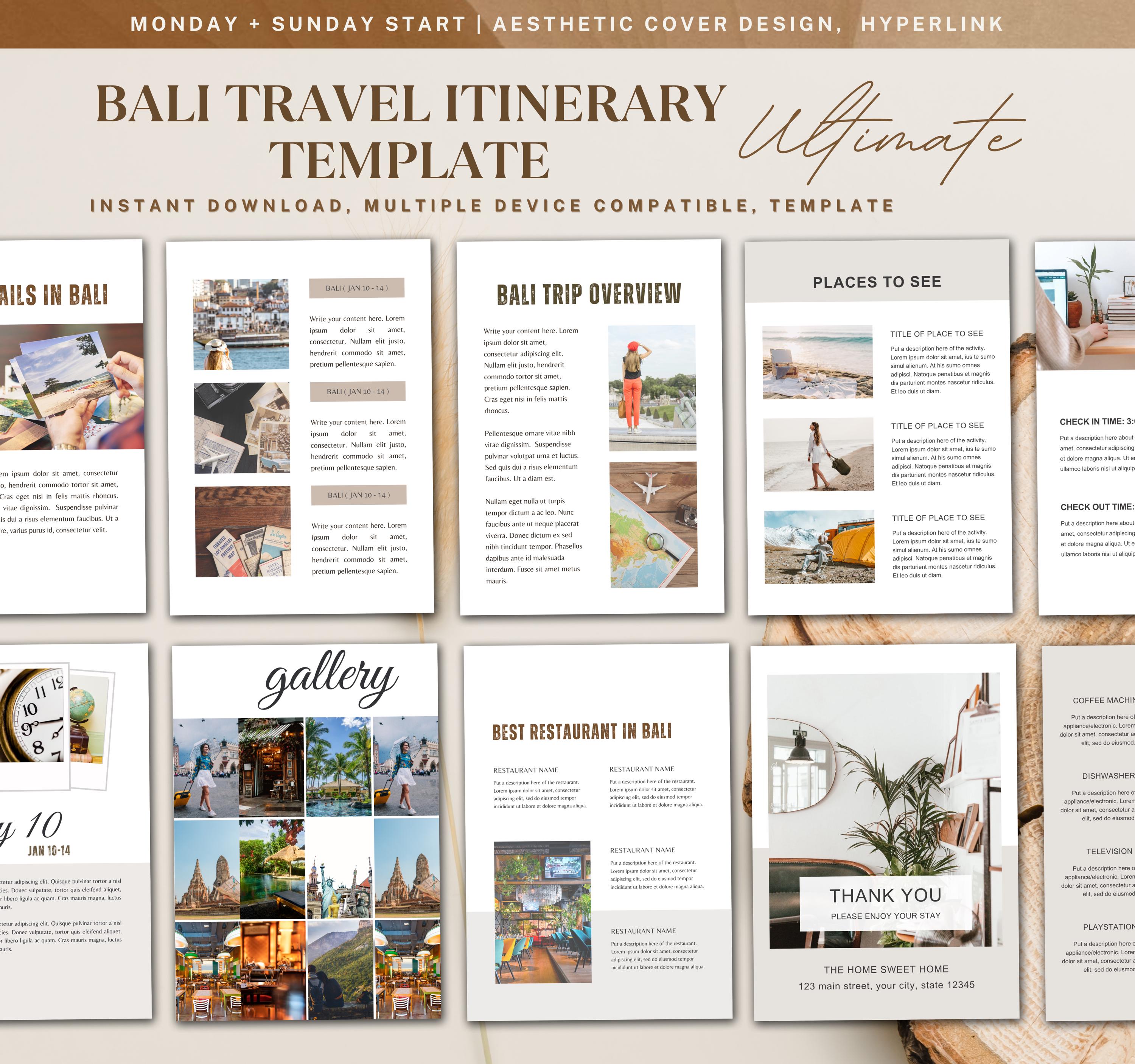 Bali Travel Itinerary Template - Digital Vacation Planner, Trip ...