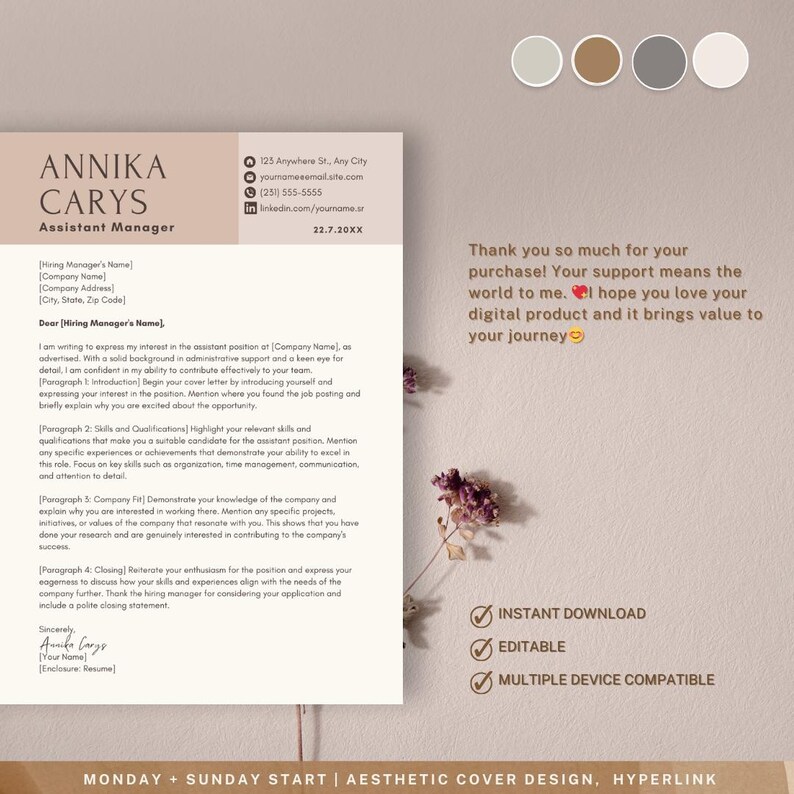 Beige Resume Template - Editable Canva CV Template, Professional Resume ...