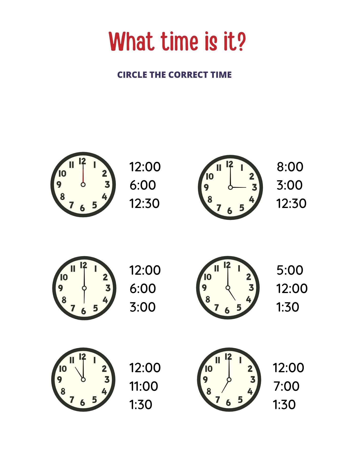 Telling Time, Learning Time, Printable Clock Worksheets, Printable ...