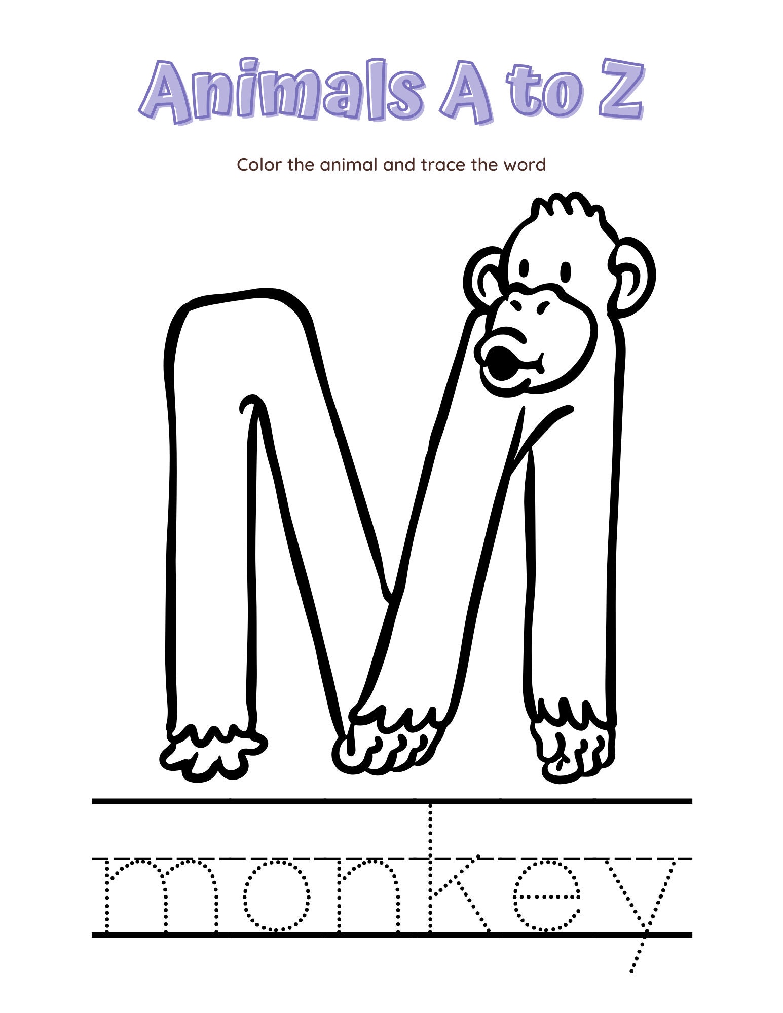 Animal Alphabet Trace and Color Letters for Prek and Kindergarten ...