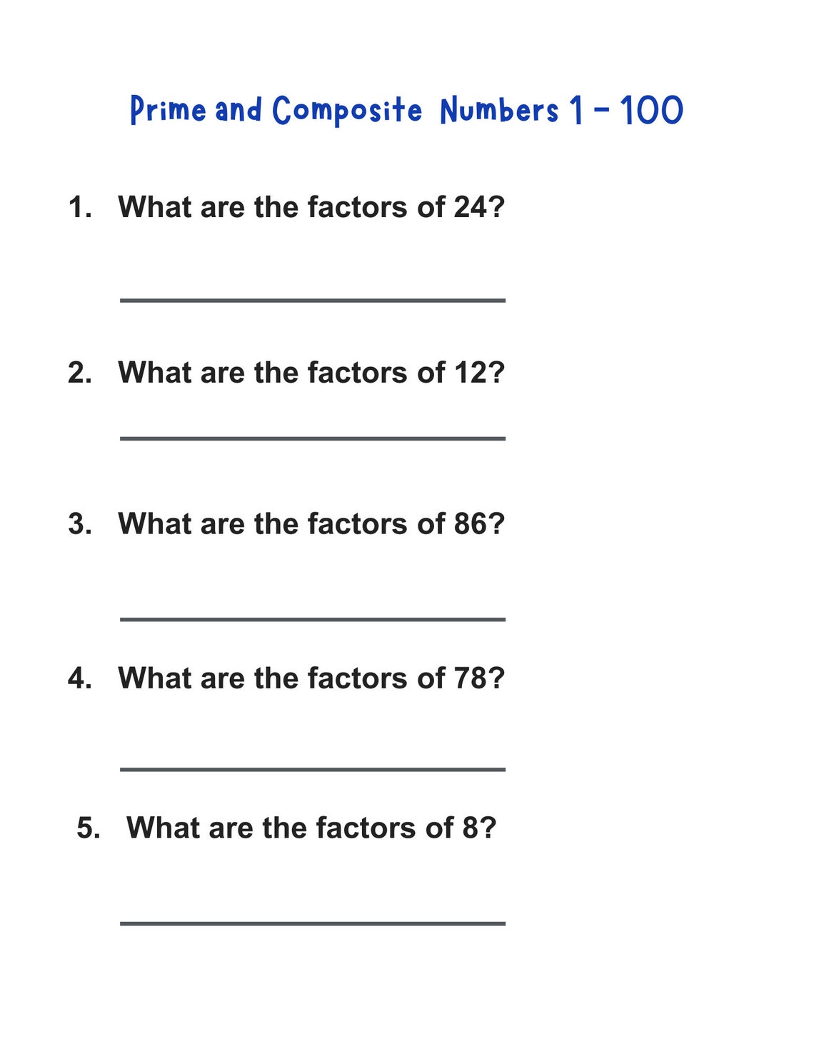 Prime and Composite Numbers Worksheets, Printable Activity for 8 Years ...