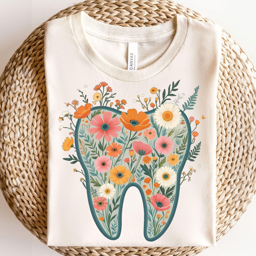 Floral Tooth Shirt, Retro Dentist Shirt Sweatshirts Dentist & Dental ...