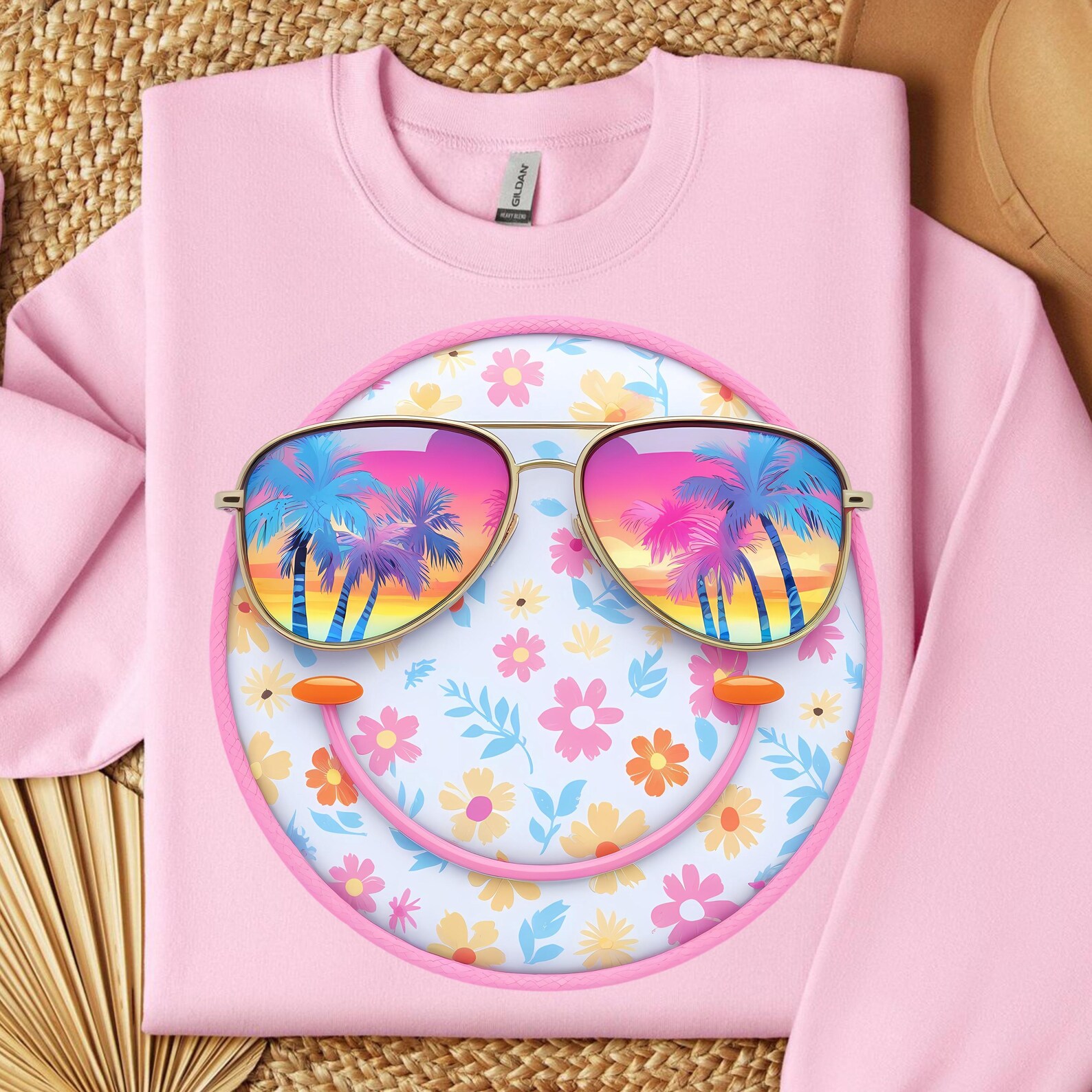 Pastel Flower Smiley Face Floral Smile Face PNG Boho Retro Daisy Happy ...