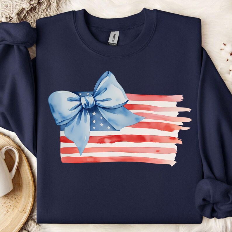 Preppy American Flag PNG, Preppy Bow Flag, Watercolor Grandmillenial ...