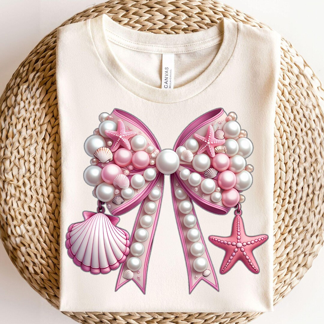 Coquette Clam Pearl Bow Png, Coastal Seashell Starfish PNG, Preppy ...