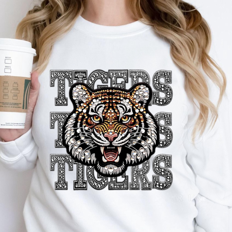 Sparkly Tiger Png, Faux Embroidery Png, Mascot Png, Rhinestone Tiger ...