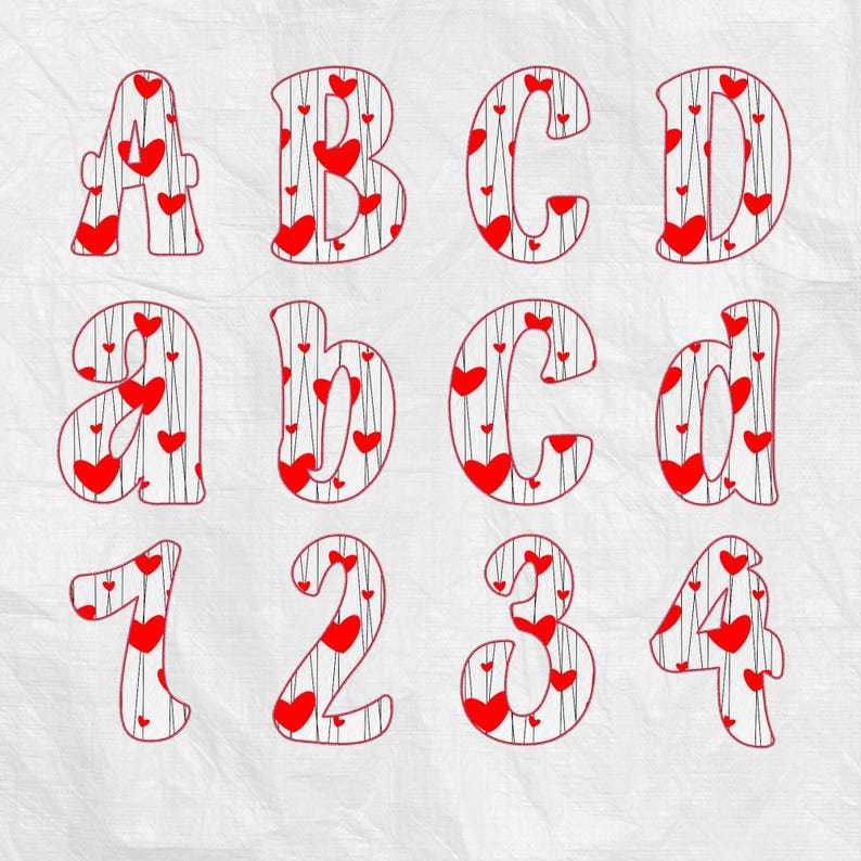 Valentine Alphabet PNG With Hearts, Love Letters & Numbers, Alphabet ...