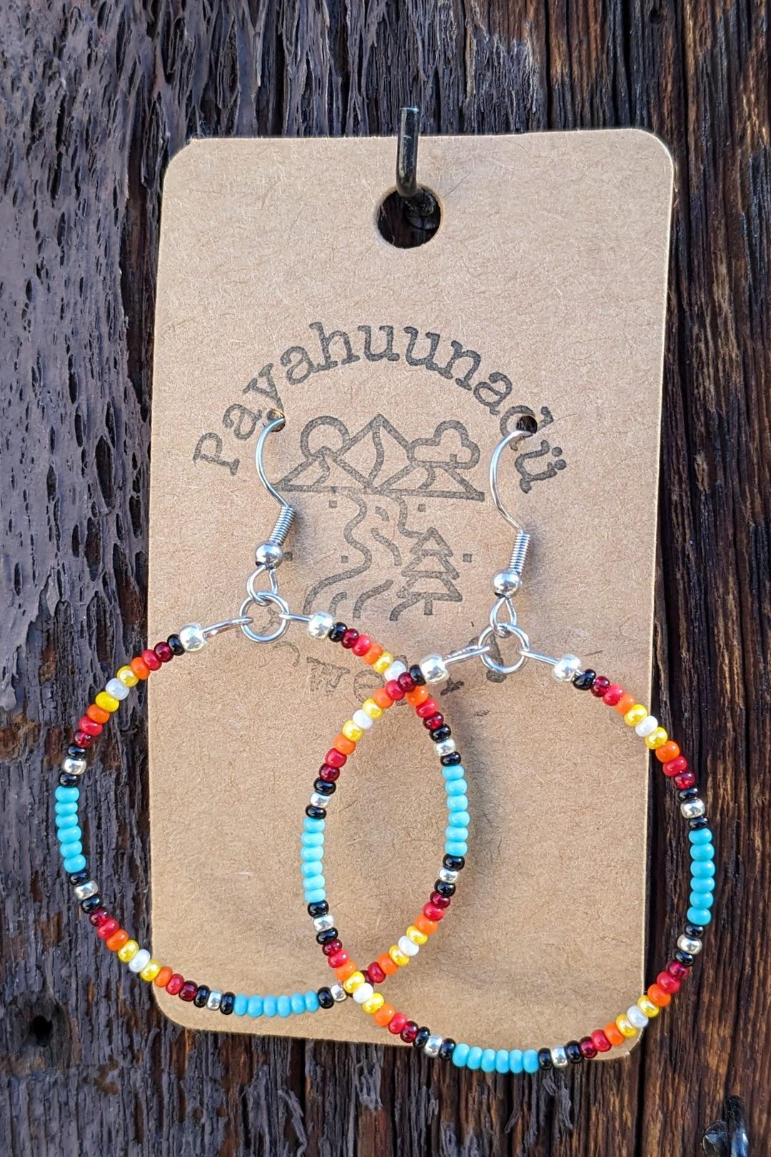 Native American Indigenous Southwestern Fire Color Beaded Large Hoops ...