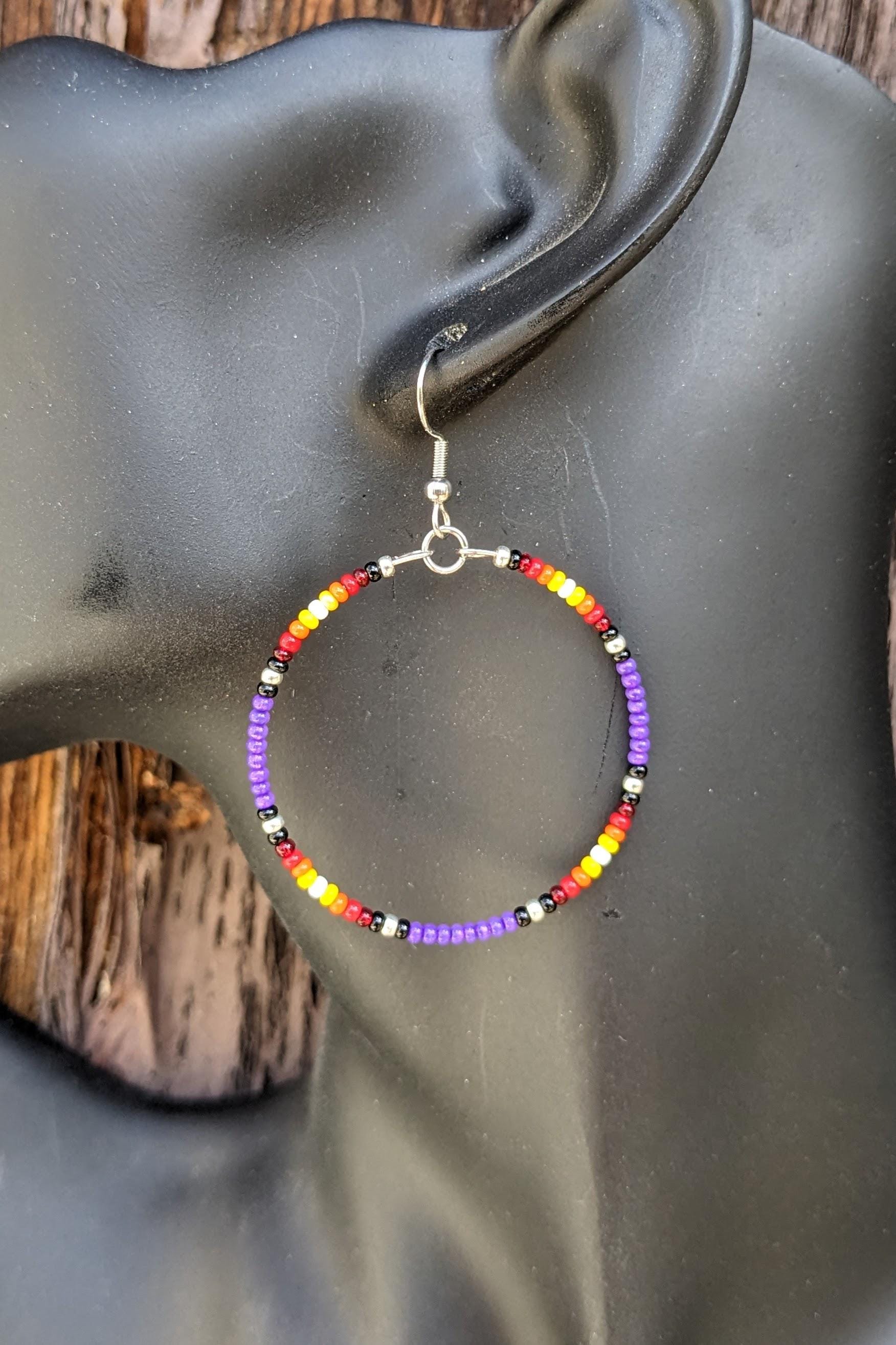 Native American Indigenous Southwestern Fire Color Beaded Large Hoops ...
