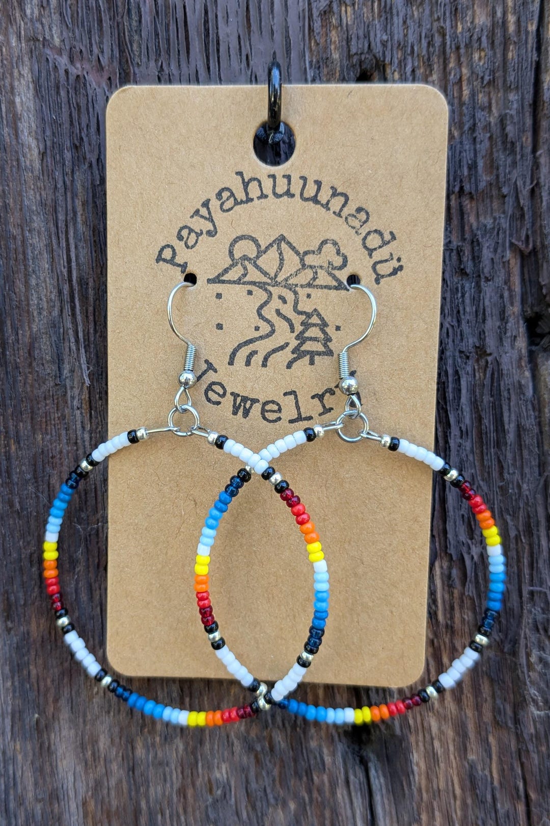 Native Indigenous Fire & Blue Beaded Large Hoops - Etsy