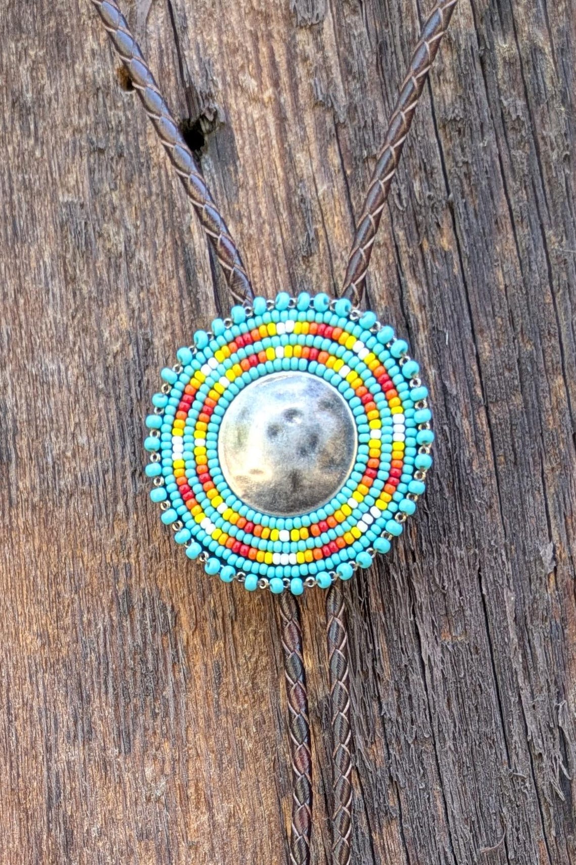 Handmade Native American Indigenous Southwest Beaded Medallion Leather ...