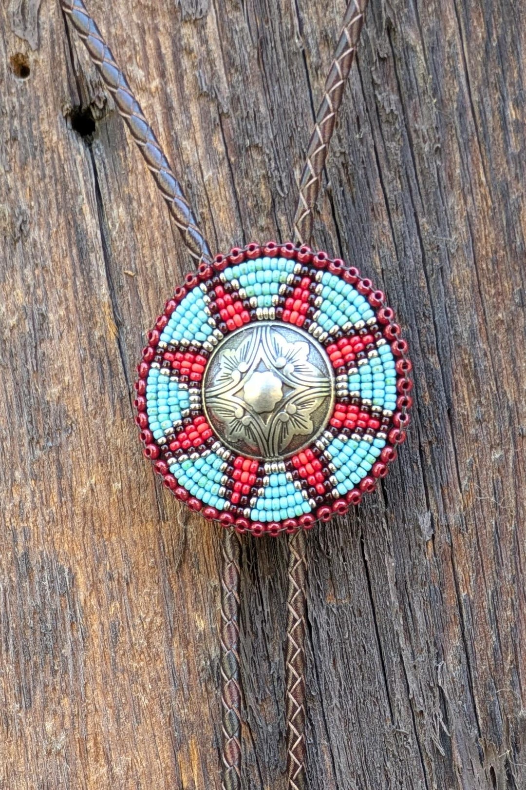 Handmade Native American Indigenous Southwest Beaded Medallion Leather ...