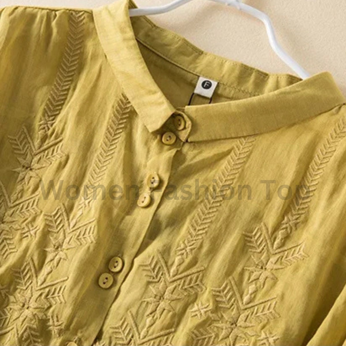 Women's Cotton Linen Blouse Ramie Hald Sleeve Thin Summer Shirt Button ...