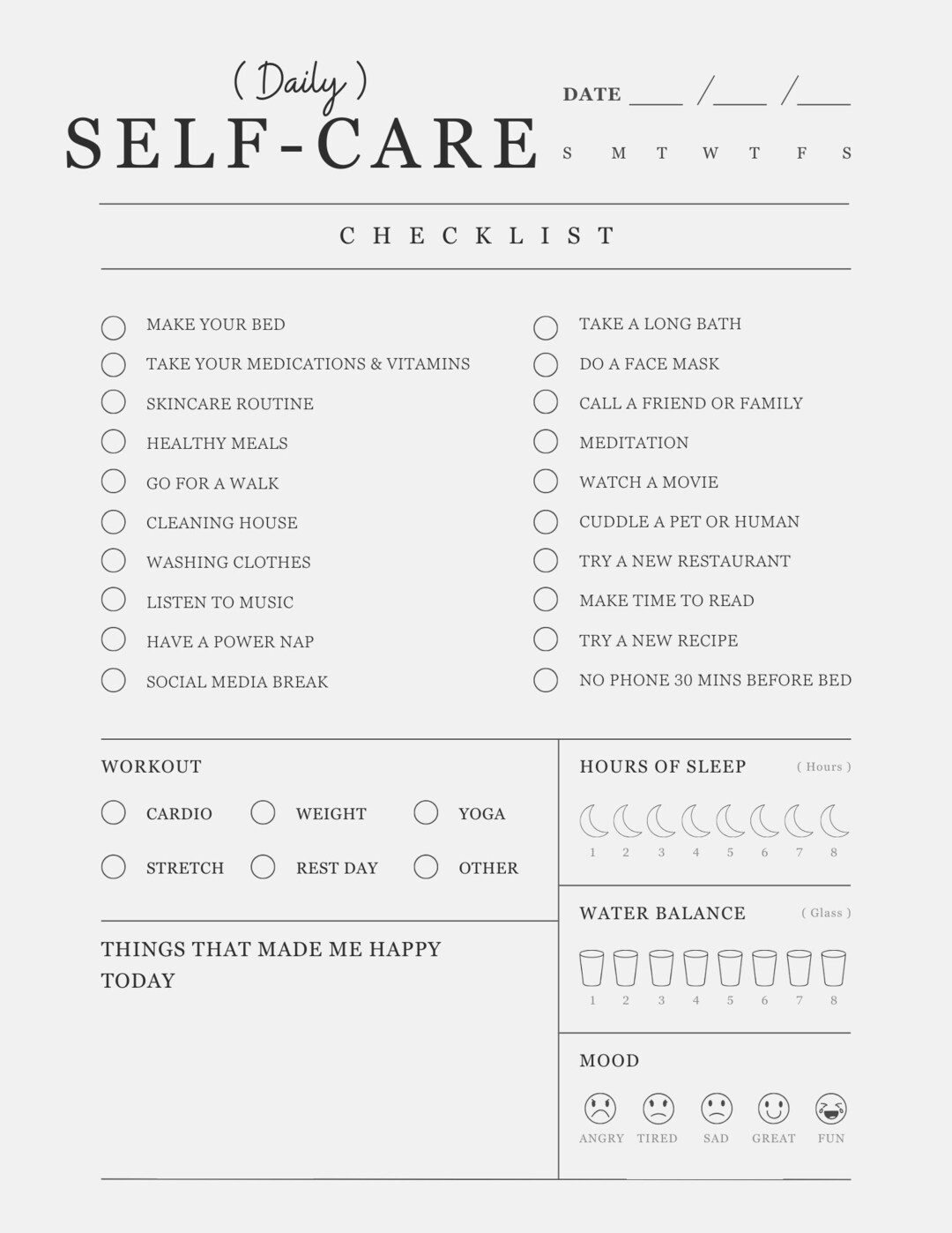 Daily Self Care Tracker Planner Journal Download - Etsy