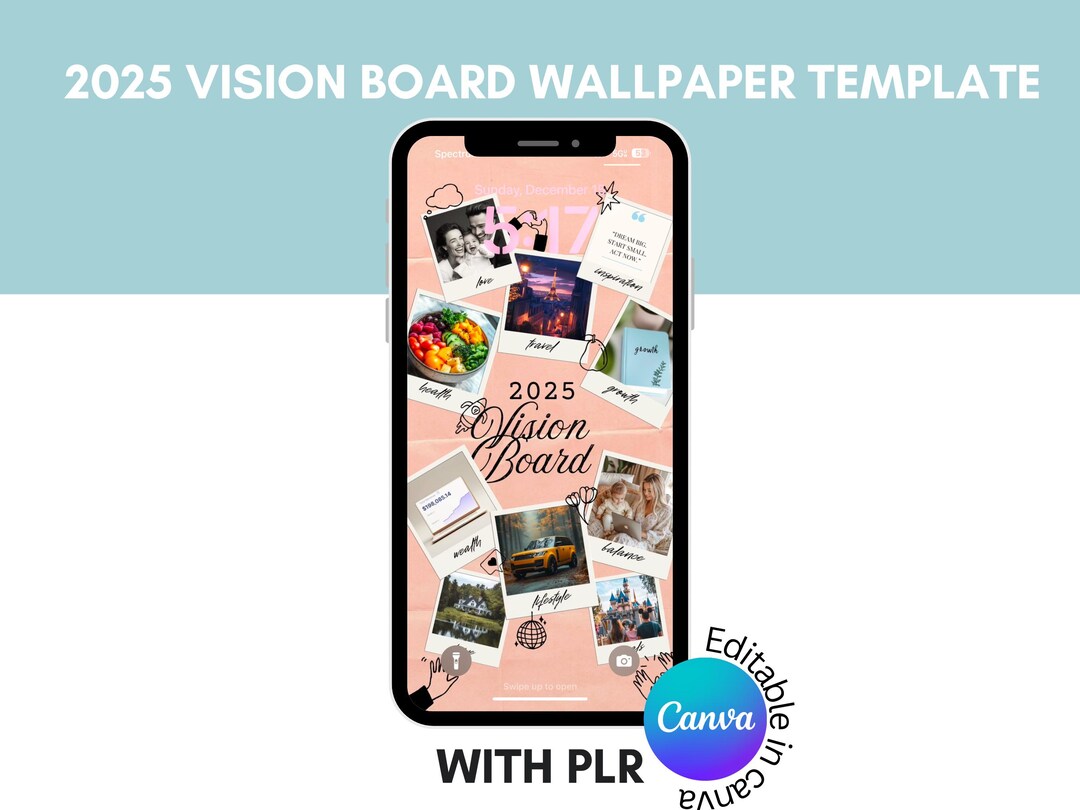 Editable Vision Board Wallpaper Canva Template | Digital 2025 Vision ...