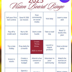 Vision Board Bingo 2025 Printable | New Year Resolution Bingo Card ...