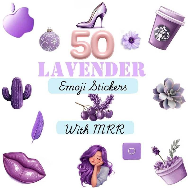 Ios18 Custom Emoji Sticker Pack 50 Lavender Girly Aesthetic iPhone ...