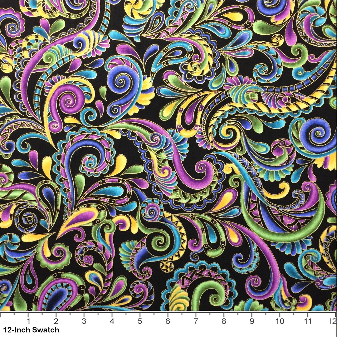 Quilting Fabric, Benartex Luminescent Leaves Swirl Paisley 16256M-52 ...