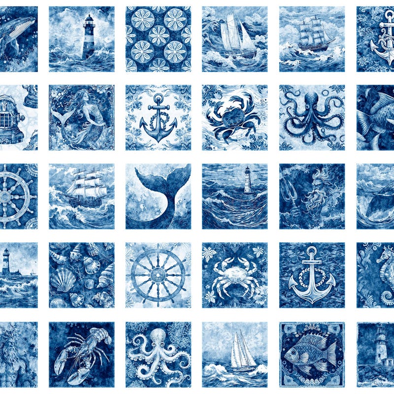 Blue Ocean Themed Fabric - Etsy