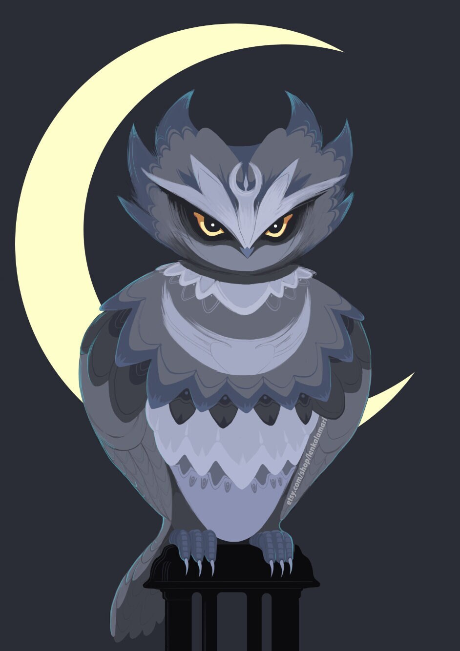 Crescent Owl - Digital & Physical Print - Etsy