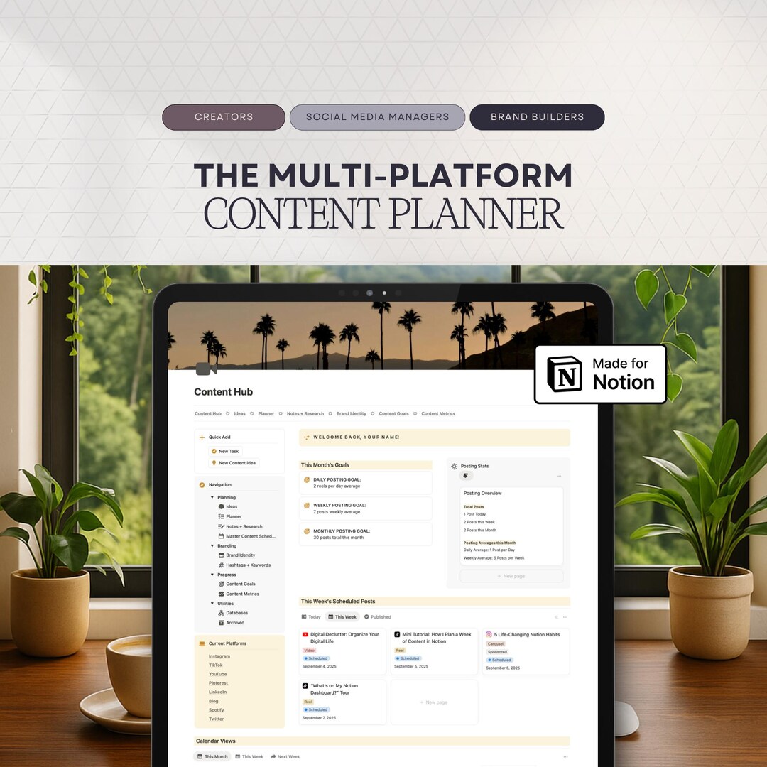 Content Planner Template for Notion: Social Media Marketing, Platform ...
