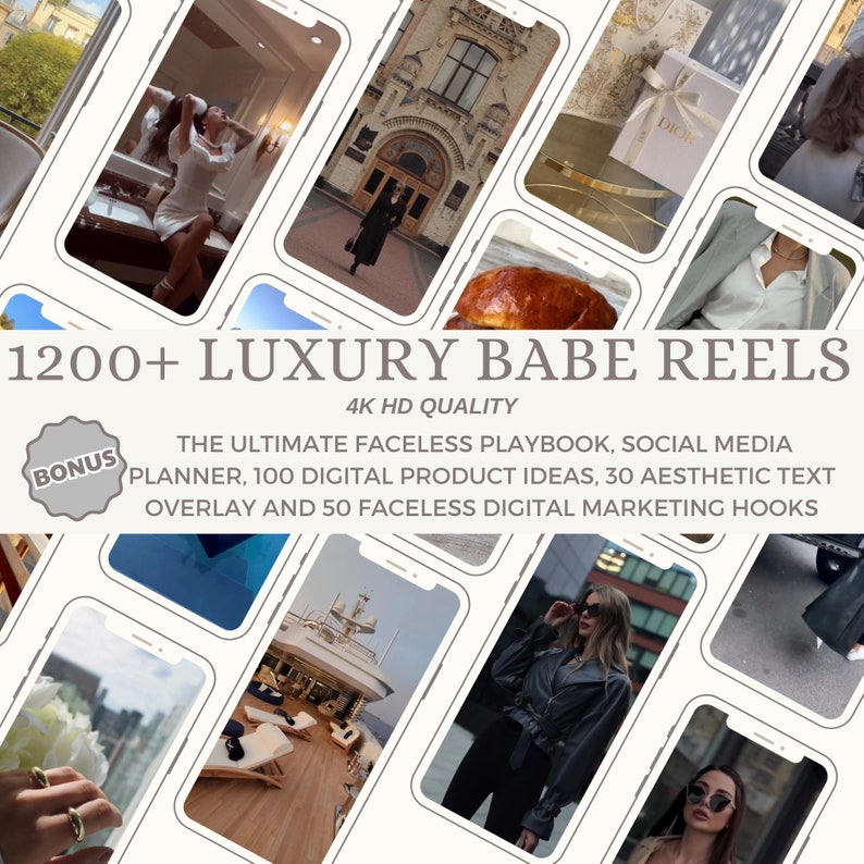 1200 Luxury Boss Babe Reels for Instagram and Tiktok, Minimalist Faceless Digital Marketing With ...