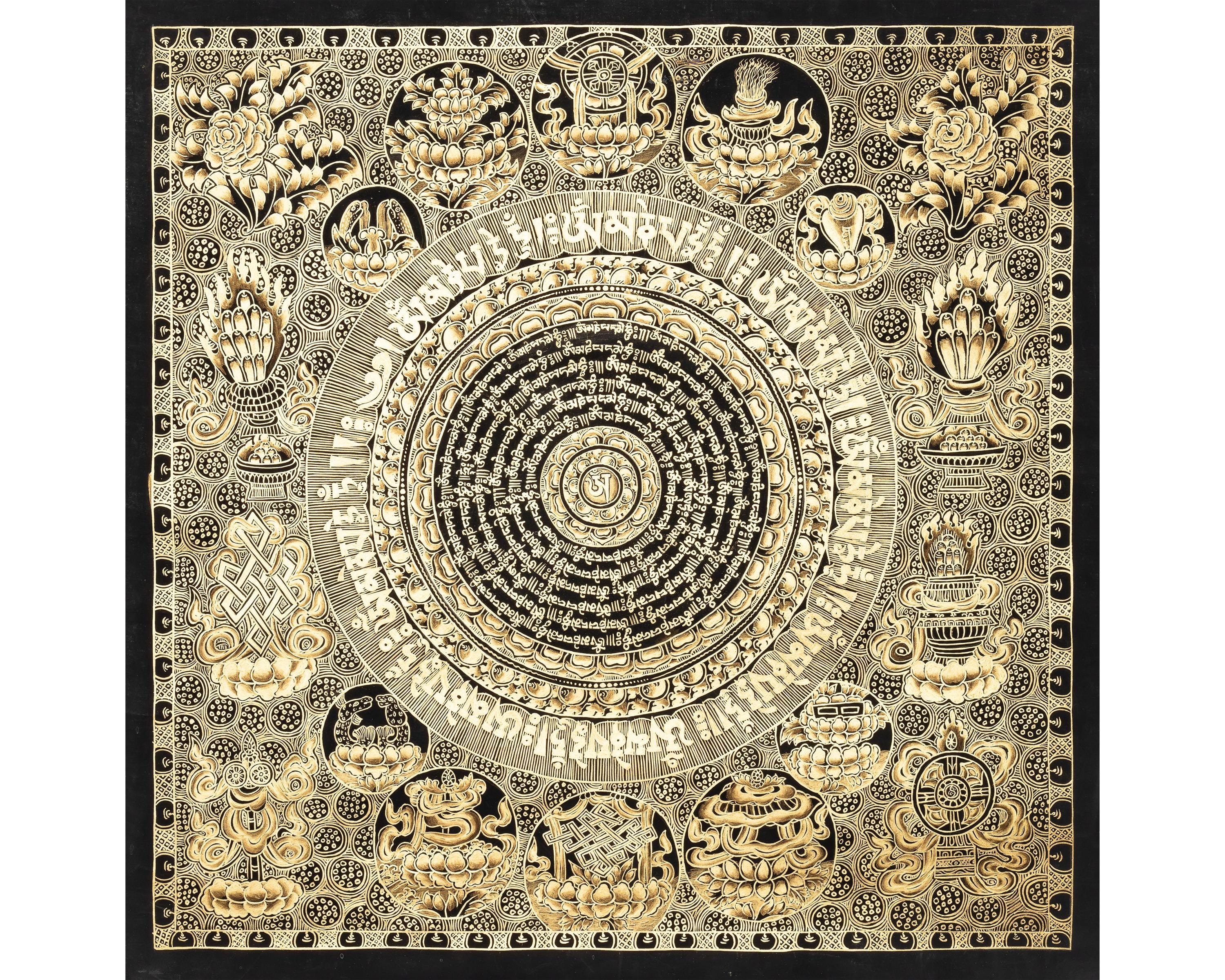 Authentic Mantra Mandala Thangka | Handmade Sacred Geometry of Mantras ...