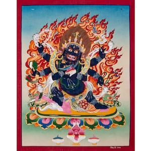 Majestic Mahakala Thangka, Protector With Six Arms, Handcrafted Symbol ...