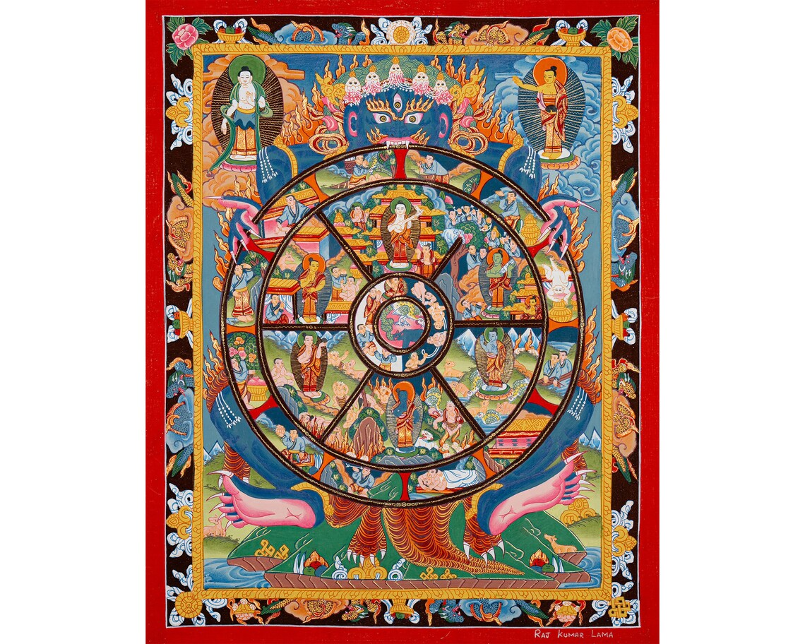 Buddhist Art Thangka, Wheel of Life Cycle Representation, Meditation ...