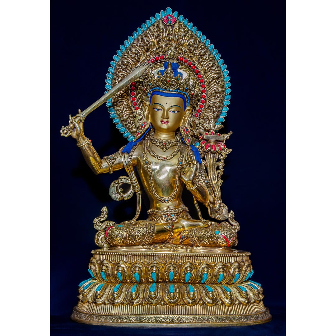Majestic Manjushree Statue – Tibetan Wisdom Deity in Radiant Glory ...