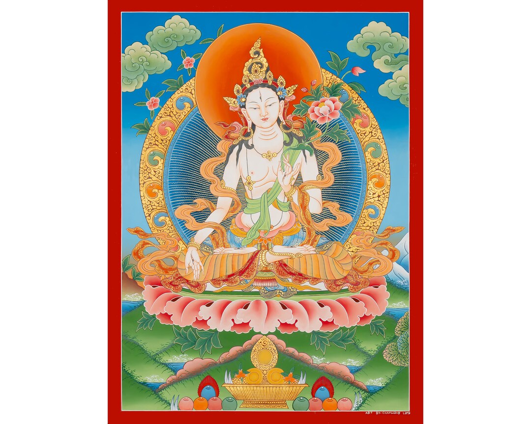 Elegant White Tara Thangka: Timeless Tibetan Artistry for Spiritual ...