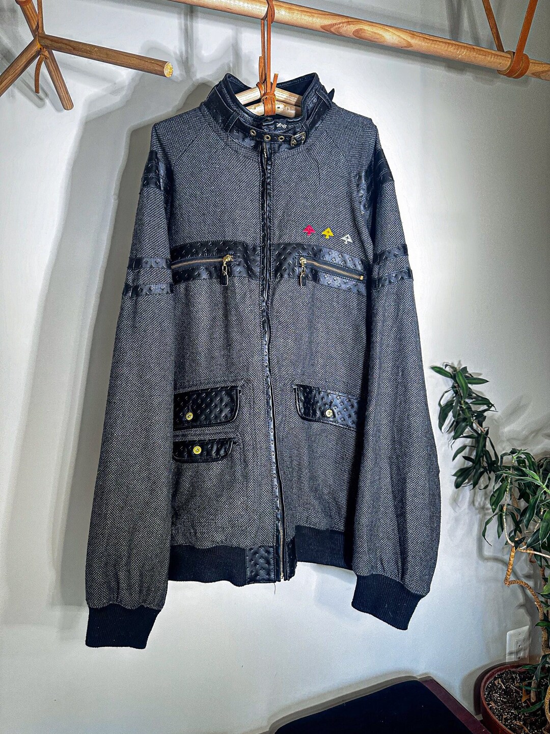 Vintage LRG Gingham Varsity Bomber Jacket, Leather Trim, Oversized Fit ...
