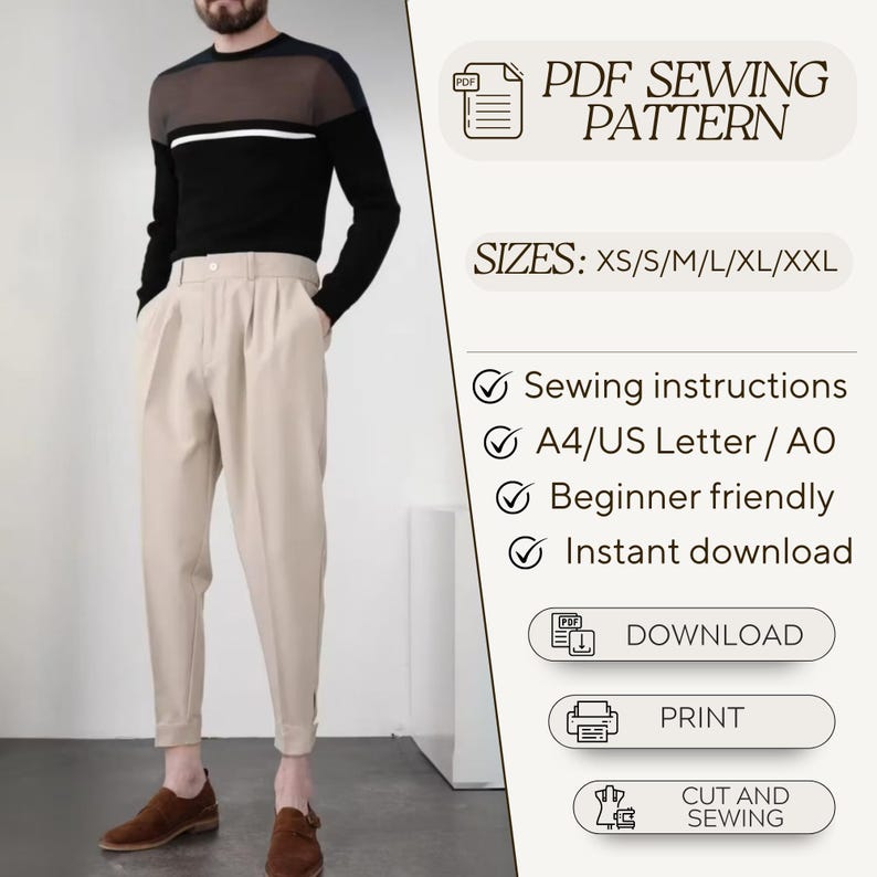 Peg Leg Trousers for Men | PDF Sewing Pattern XS-5XL | Stylish Classic ...