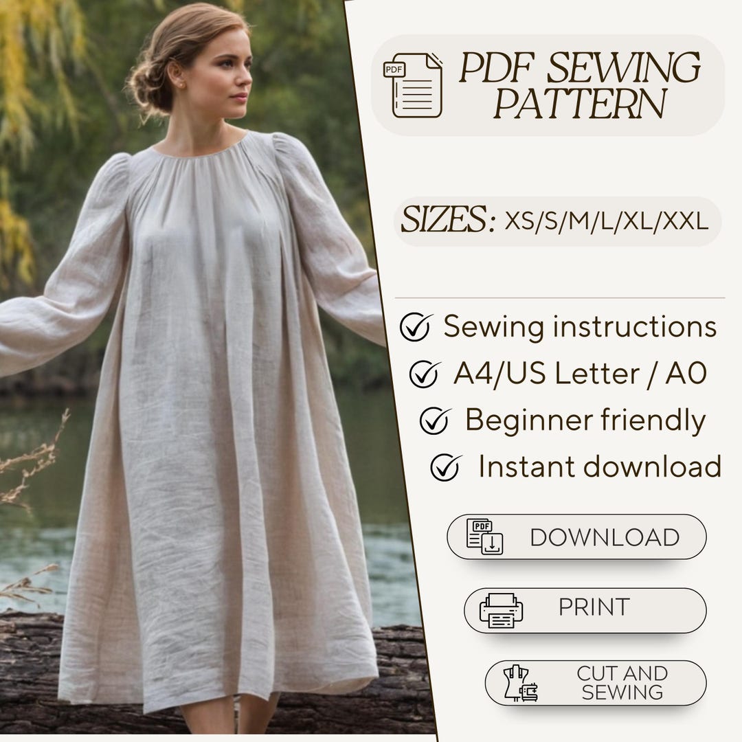 Stylish Long Sleeve Boho Dress Pattern | Easy-to-follow PDF Sewing ...