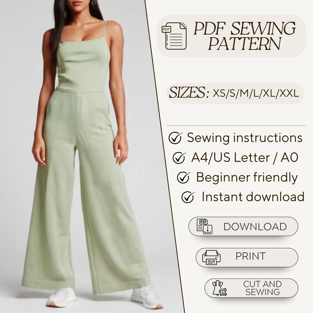 Sew a Fashion-forward Wide Leg Jumpsuit | PDF Spaghetti Strap Pattern ...