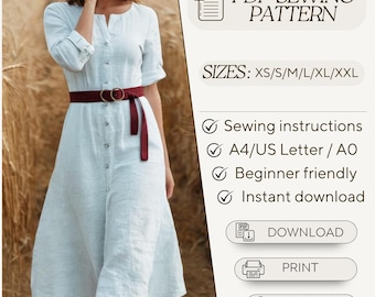 Versatile Linen Dress Sewing Pattern | Button-up Style | XS to 5XL ...