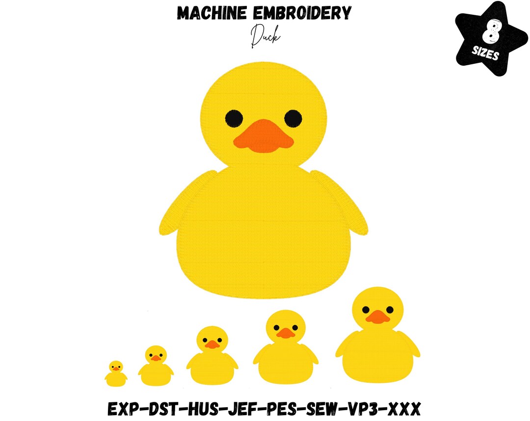 Embroidery Duck. 8 Different Size and in Different File Formats. Animal ...