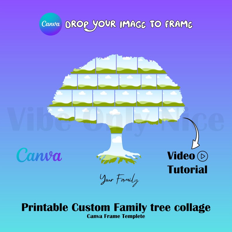 Printable Custom Family Tree Collage. Canva Frame Templete. Easy Use ...