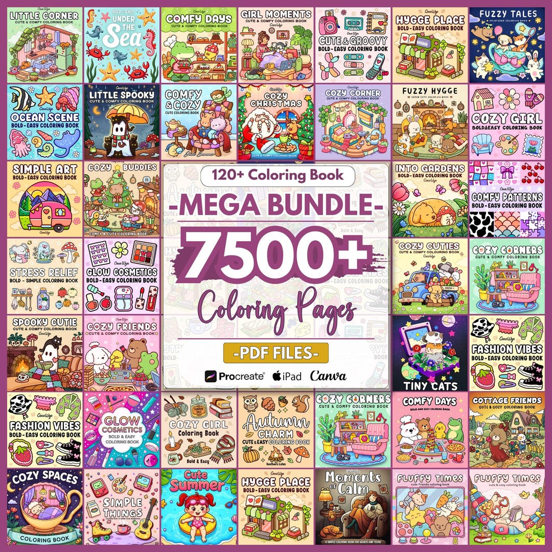 7500 Coloring Pages Mega BUNDLE, Coloring Book Bundle, Kids Moments ...