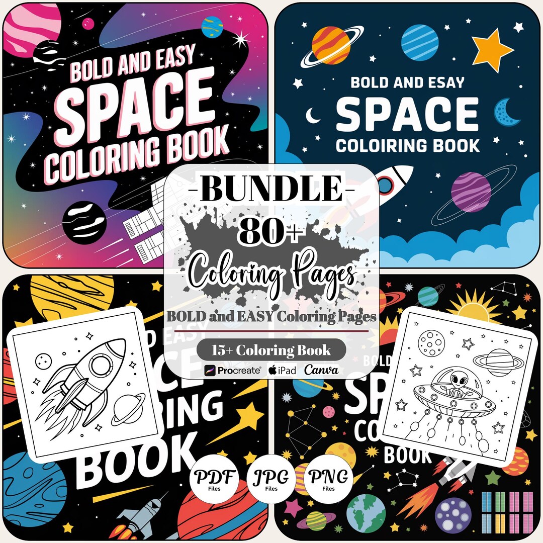 80+ SPACE Coloring Pages BUNDLE, Coloring Book Bundle, Kids Moments ...