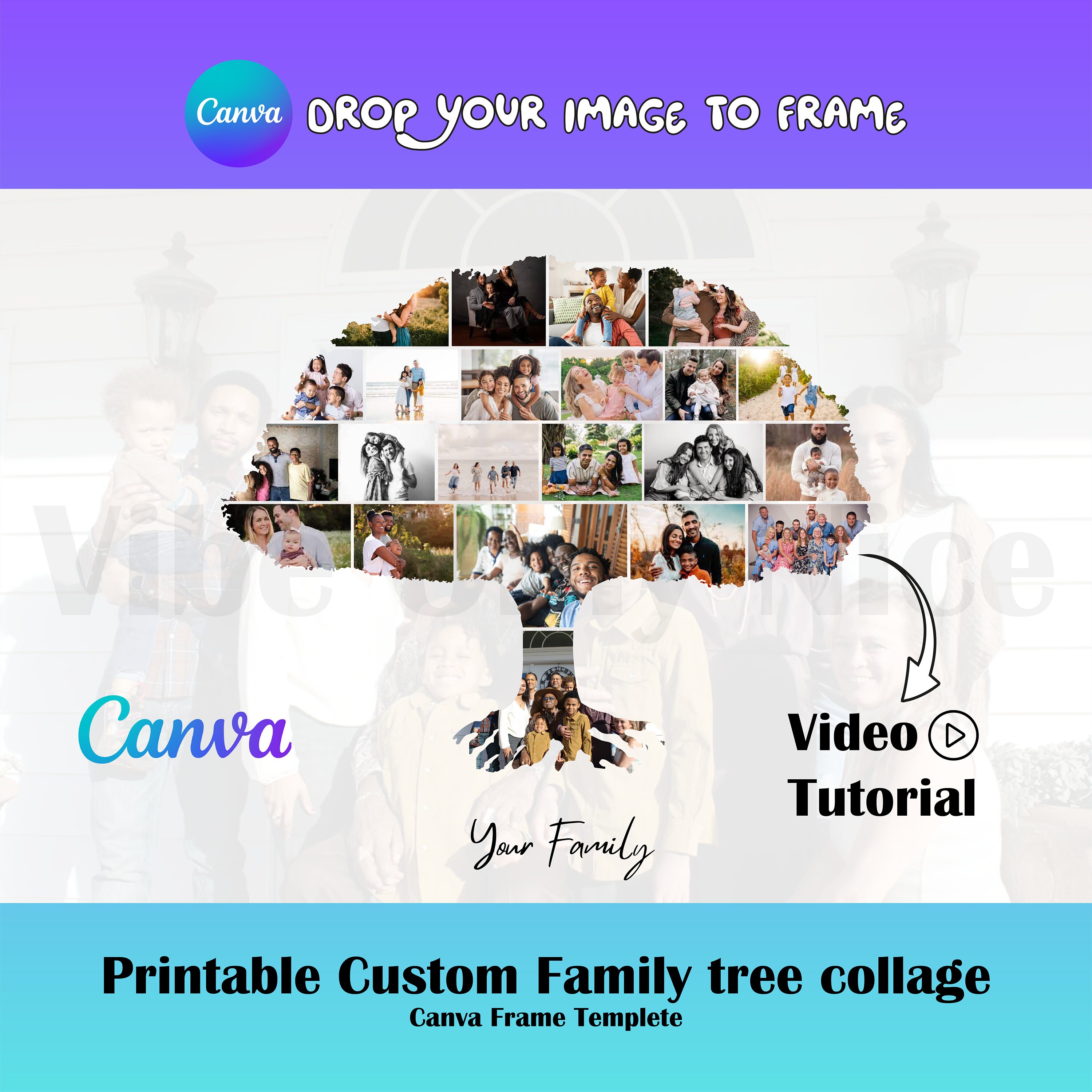 Printable Custom Family Tree Collage. Canva Frame Templete. Easy Use ...