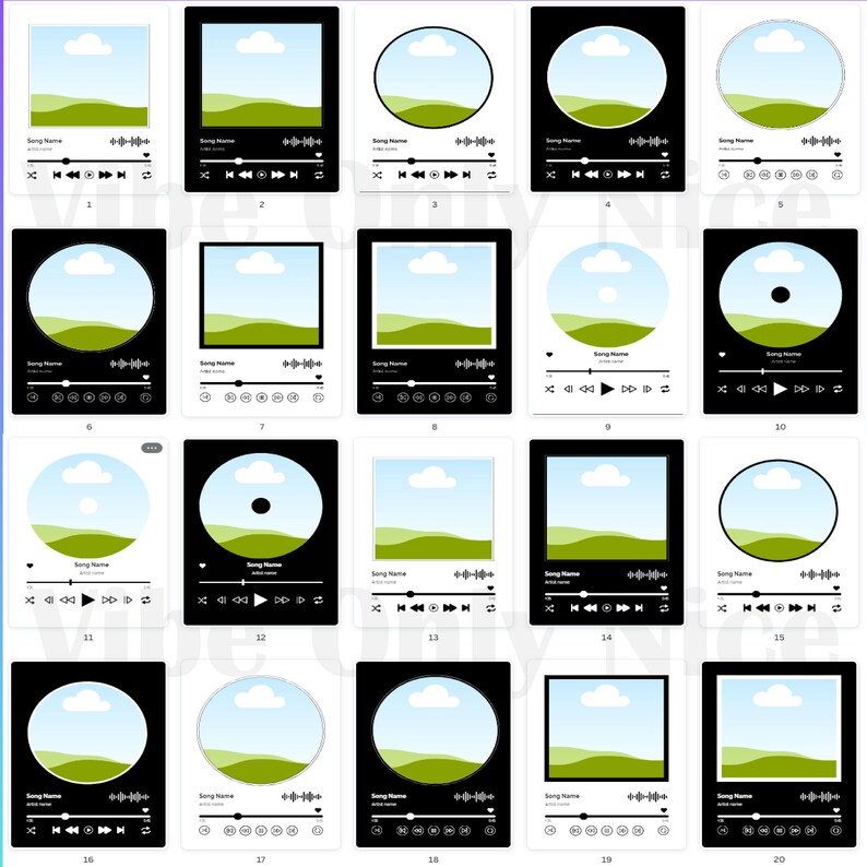 Editable Music Player Frame Templete. 20 Different Canva Design. Fill ...