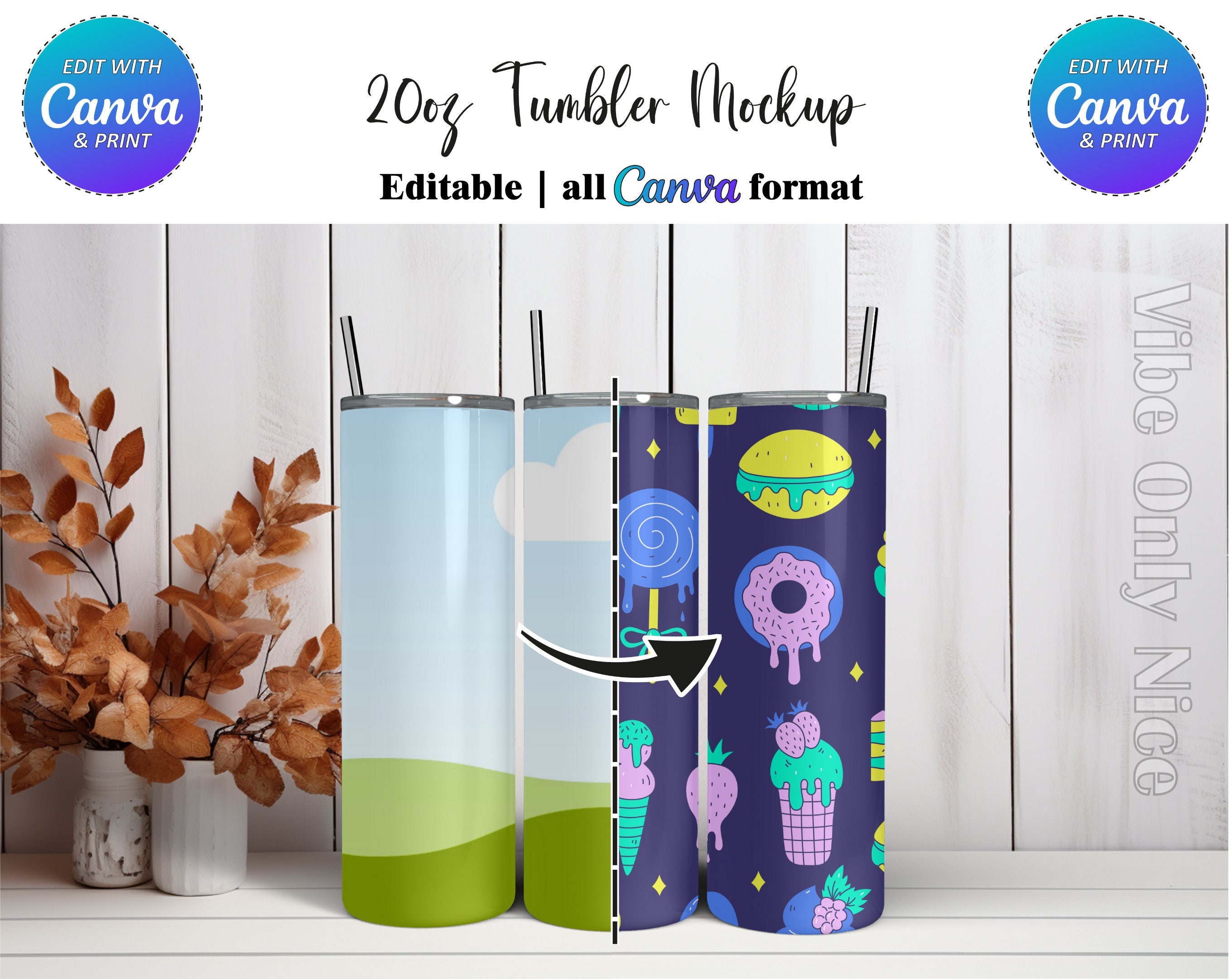Canva 20 Oz Skinny Tumbler Mockup. Customizable Tumbler Mockup . Easy Use Mockup. Editable and ...