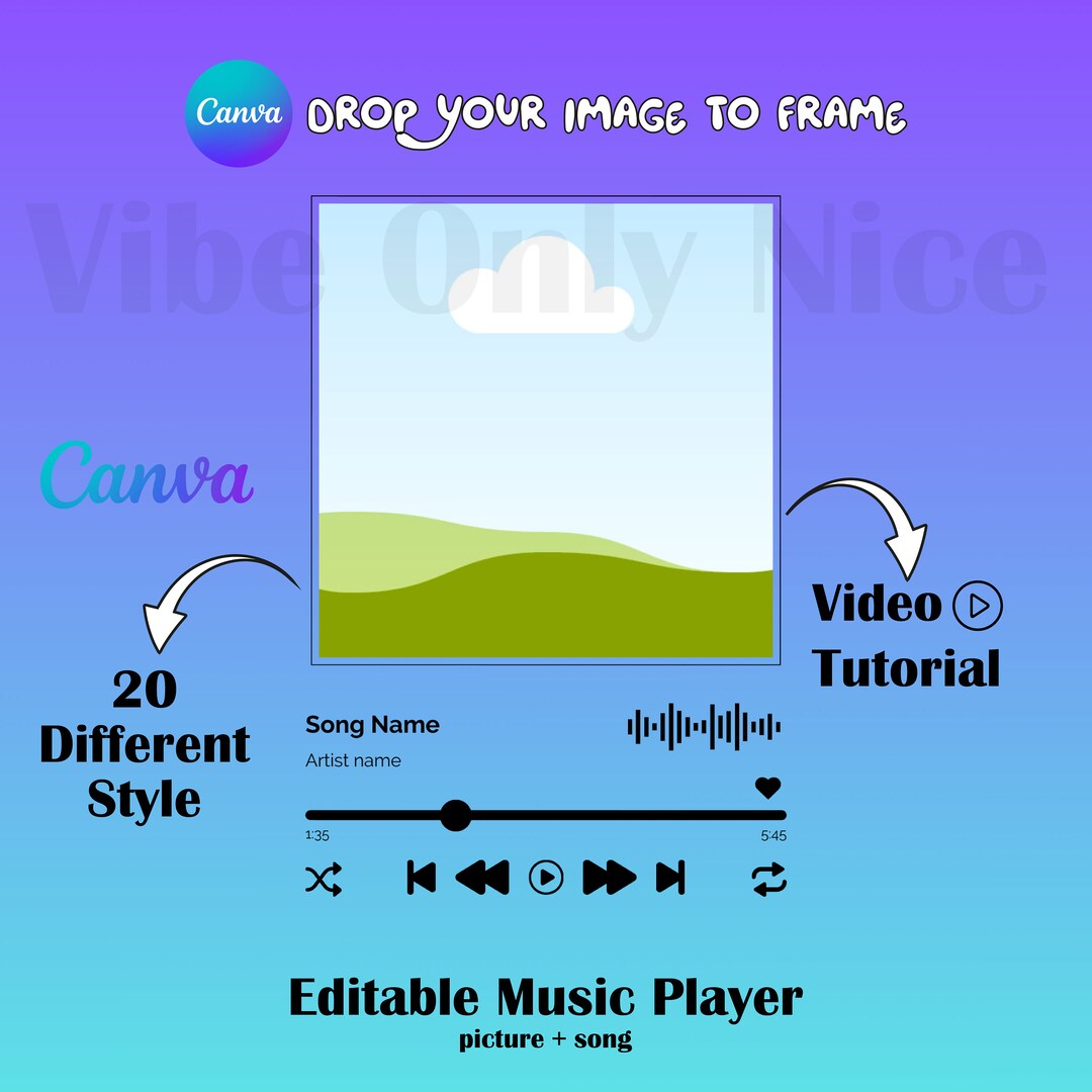 Editable Music Player Frame Templete. 20 Different Canva Design. Fill ...