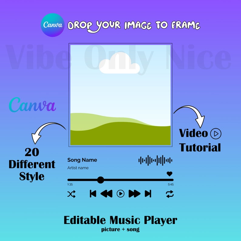 Editable Music Player Frame Templete. 20 Different Canva Design. Fill ...
