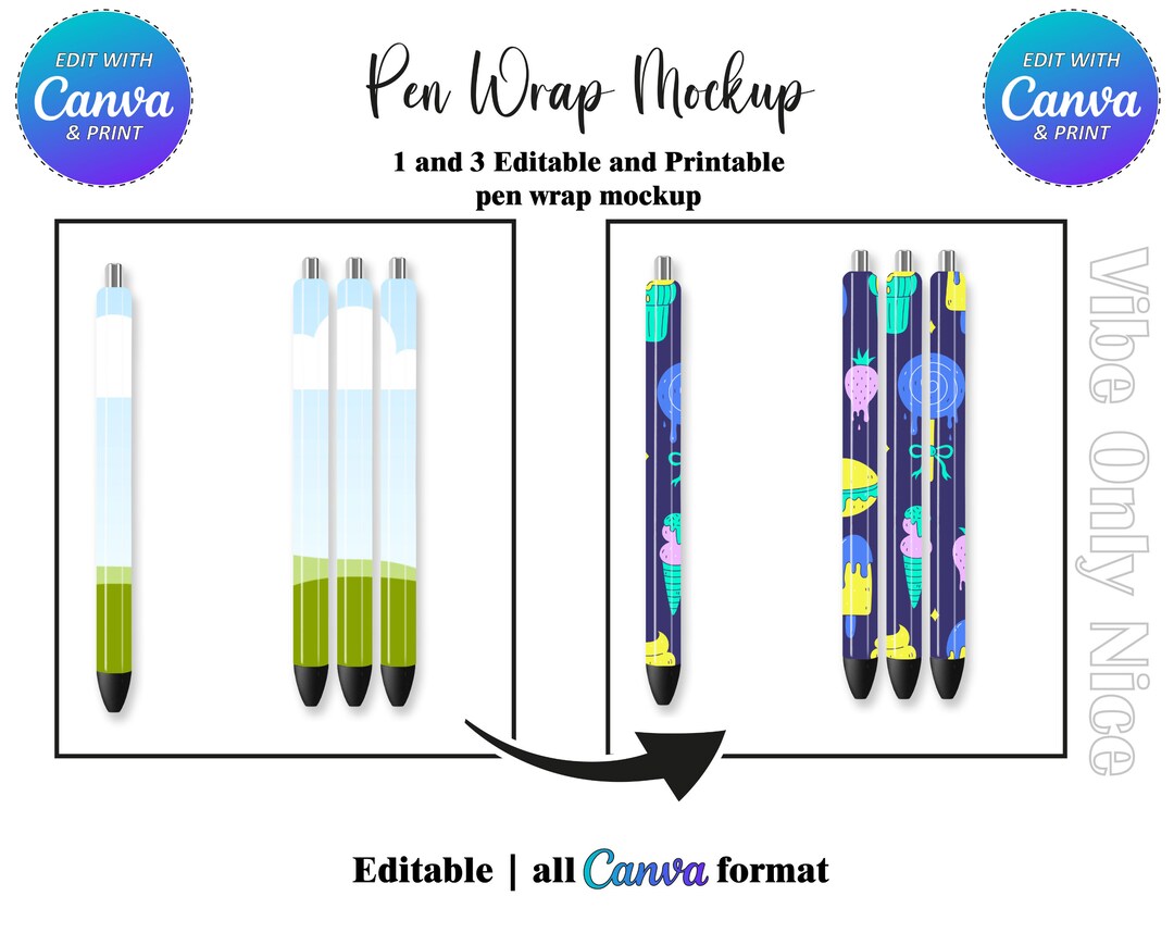 Pen Wrap Canva Mockup. Drop Your Image to Frame. Editable and Printable Design. Easy Use. - Etsy