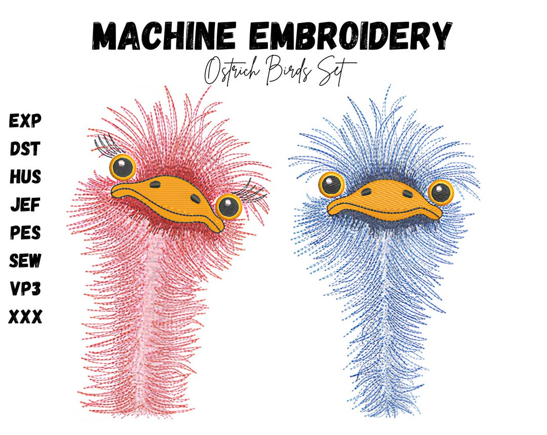 Embroidery Ostrich Birds Set. 5 Different Size and in Different File ...