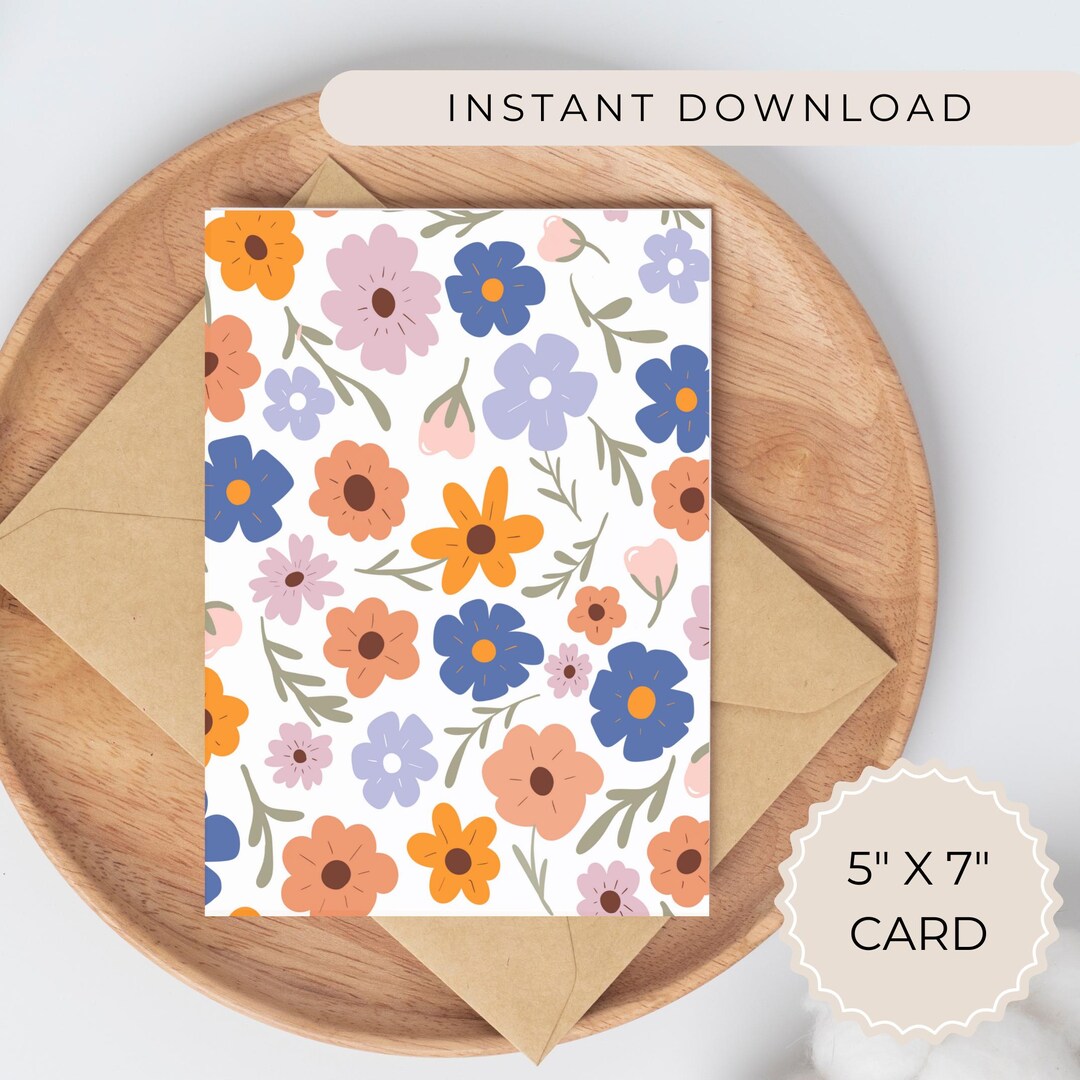 Floral Printable Greeting Card for Celebration Digital Download Card ...